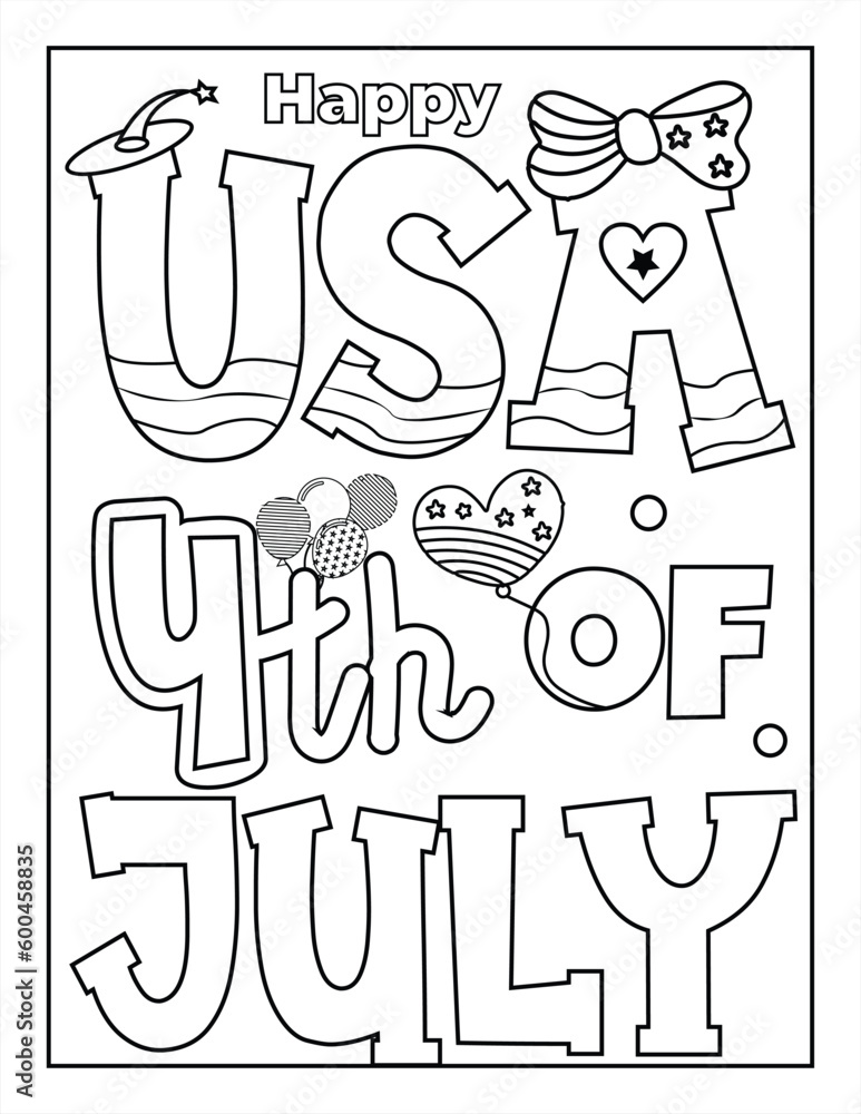 4th of July American Independence Day coloring page for kids and adults ...