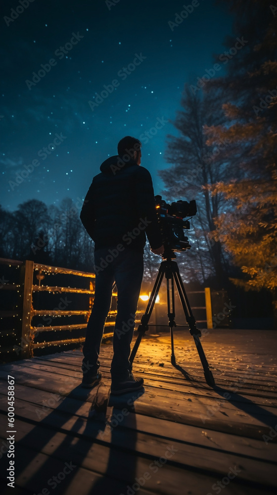 Behind the Scenes, outdoor movie production set, cameras, equipment ...