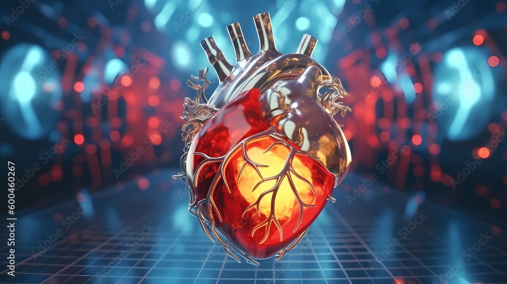 Anatomy of Human Heart on medical background. 3d render. Generative Ai ...