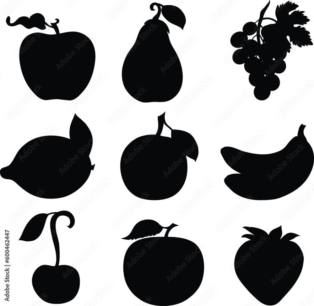 Set of different fruits silhouette vector illustration Stock Vector ...