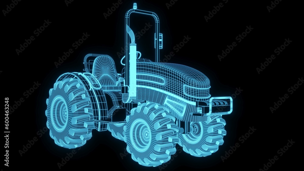 3d rendering illustration Agriculture and Farming car truck.hologram futuristic show technology ...