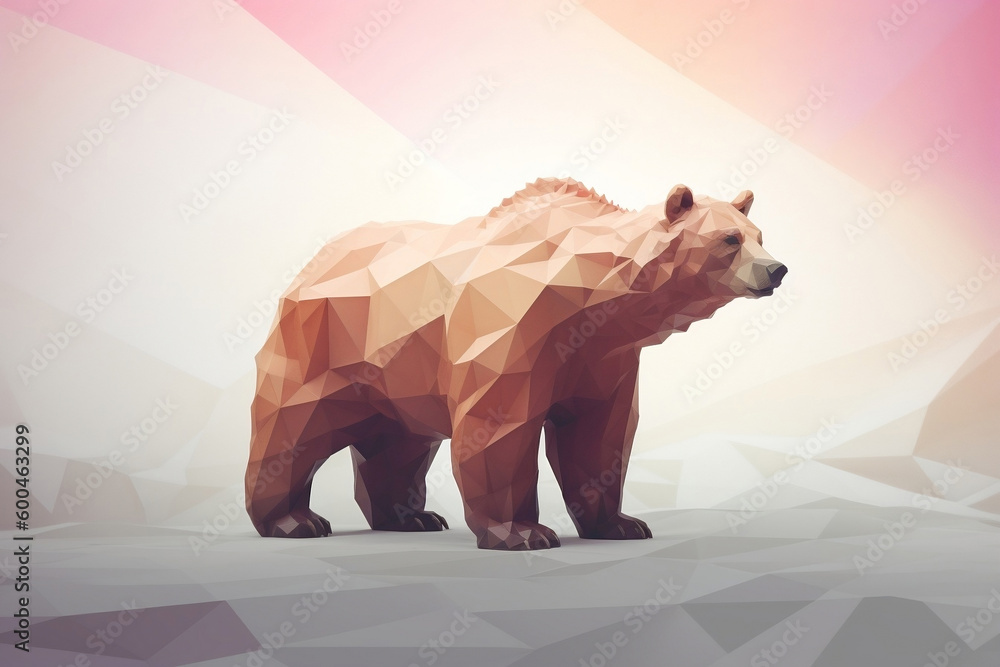 Colorful low poly brown bear illustration with background ai generated ...