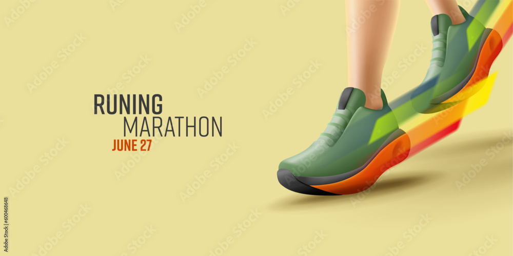 athlete marathon runner feet running in sneakers with big speed closeup ...