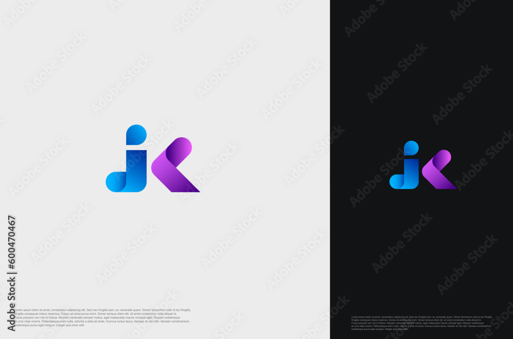 Initial Letter JK gradient typography for business name. Vector logo ...