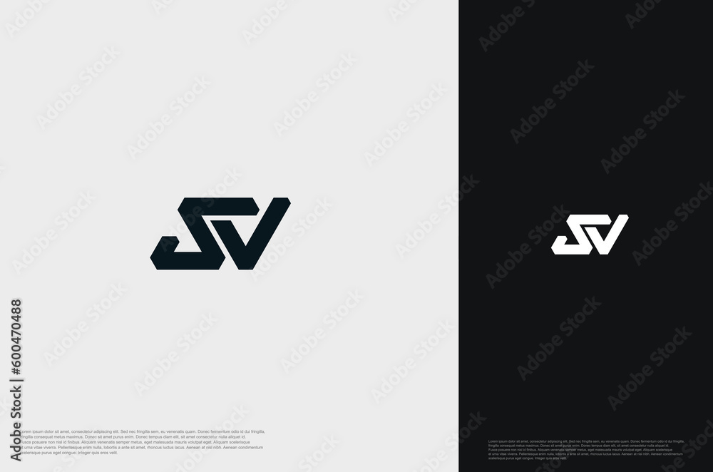 Initial Letter SV with slice accent typography for business name ...