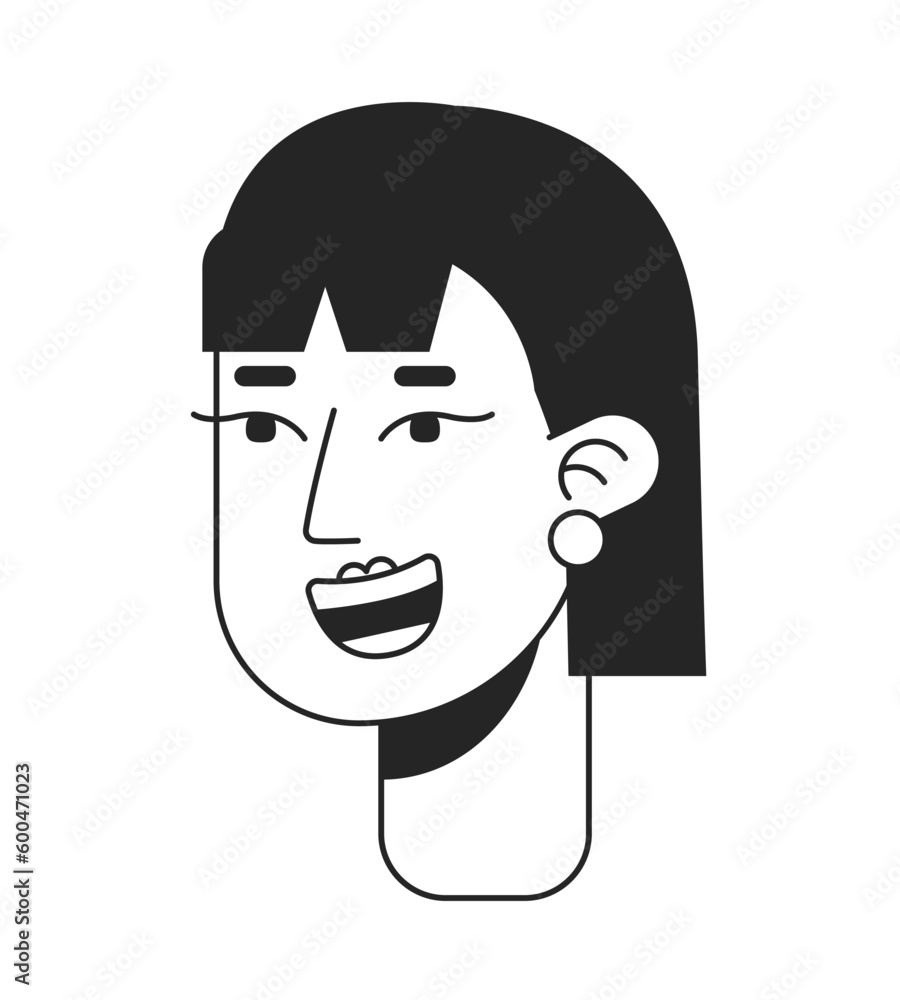 Beautiful woman smiling broadly monochrome flat linear character head ...