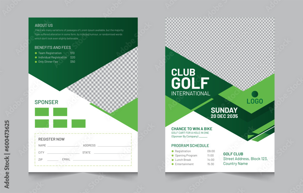 Golf tournament flyer design template, sport double side flyer for golf ...