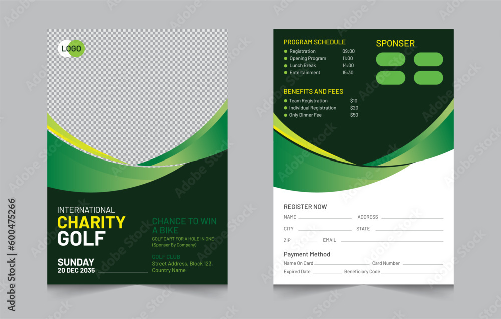 Golf tournament flyer design template, sport double side flyer for golf ...