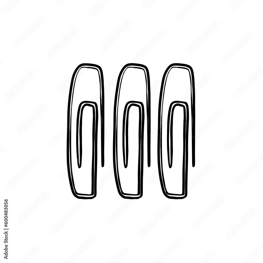 Vector sketch hand drawn silhouette of three paper clips, doodle art ...
