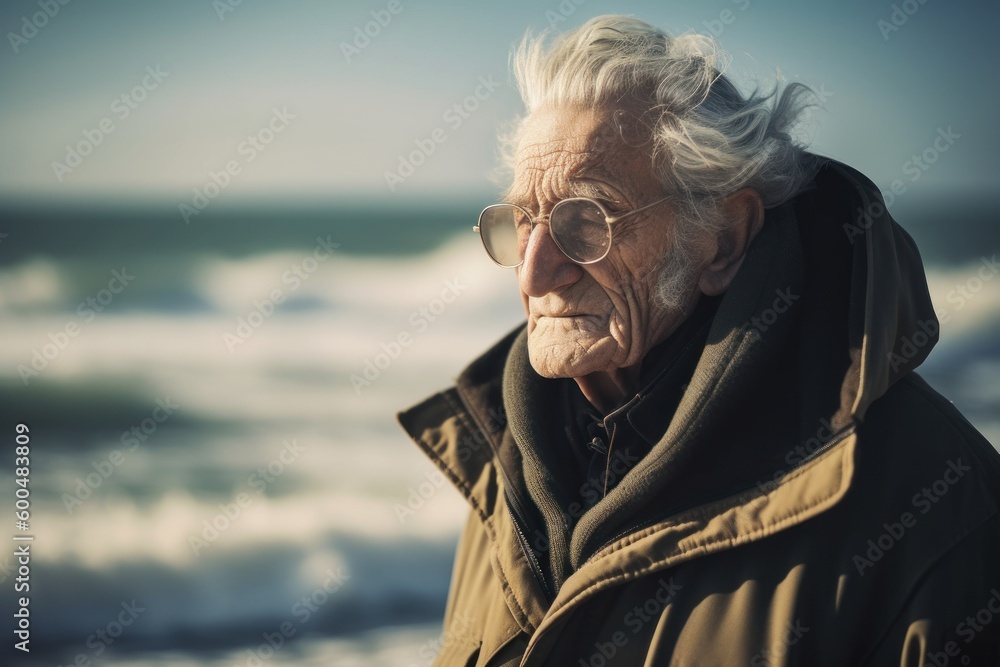 Conceptual portrait photography of a pleased elderly 100 years old man ...