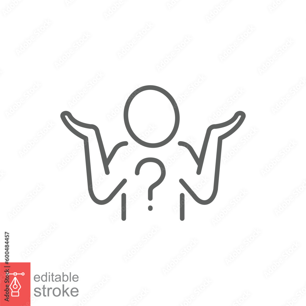 Shrug icon. Simple outline style. Doubt, unsure, person with question ...