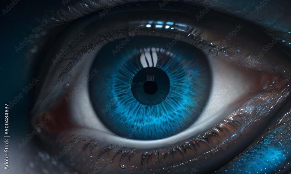 a close up of a person's eye with a cross on it, enhanced eye detail ...