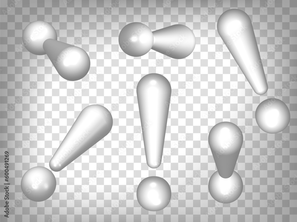 Set of perspective projections 3d Large Exclamation sign model icons on ...