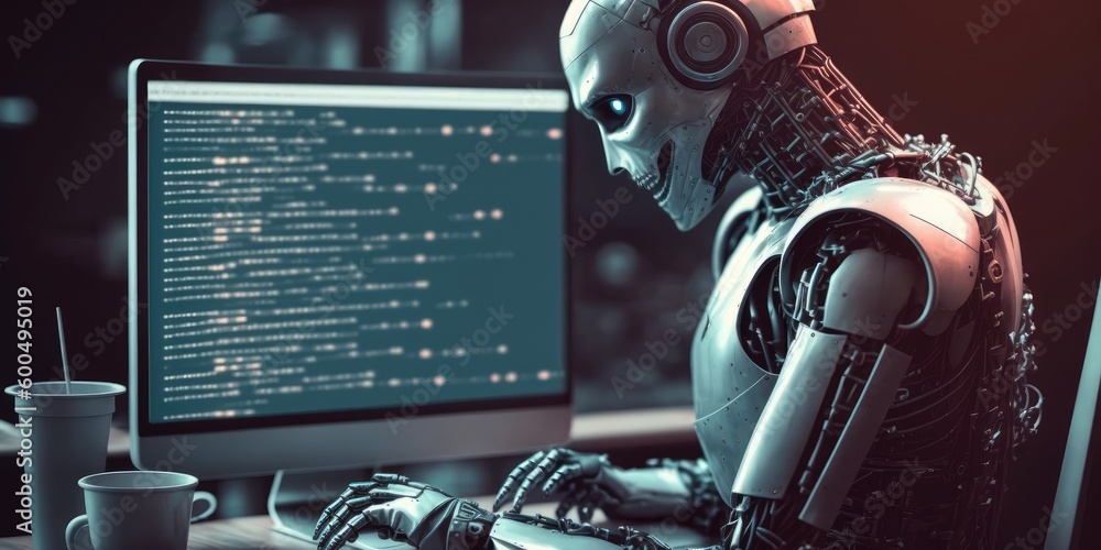 Artificial intelligence robot using computer software for gpt binary coding. distinct generative ...