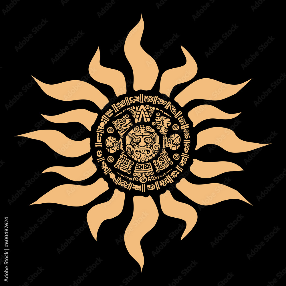 The sun, calendar signs and letters of the alphabet of ancient Mayan ...