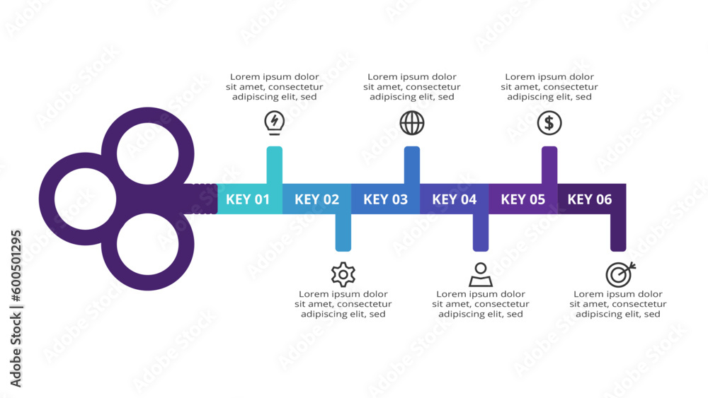Key concept for infographic with 6 steps, options, parts or processes ...