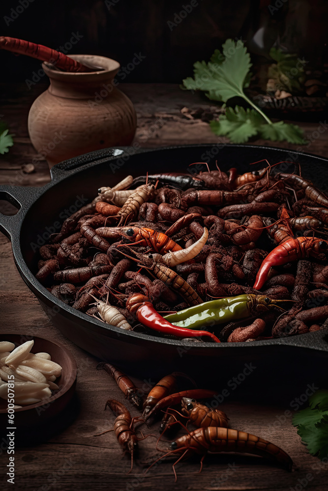 Professional food photo fajitas made out of worms and roaches in cafe ...