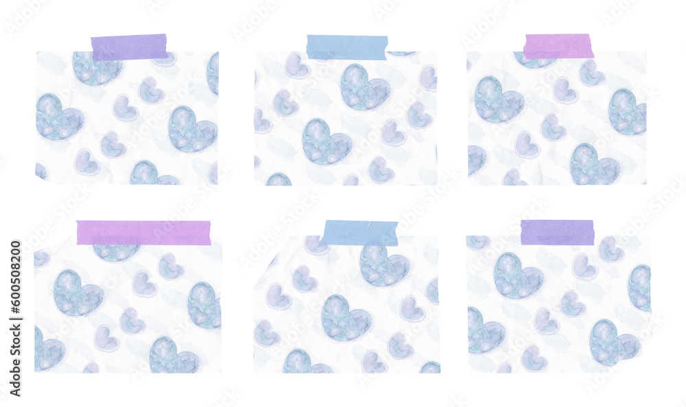 cute sticky notes with heart pattern and tape strips on transparent ...