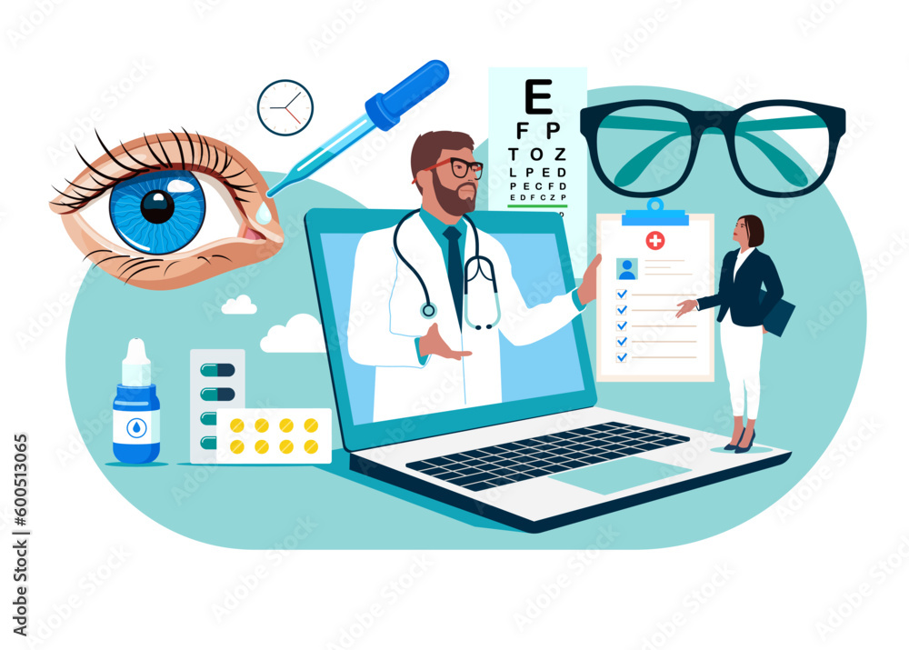 Vetor de Online Doctor Ophthalmology consultate with a patient ...