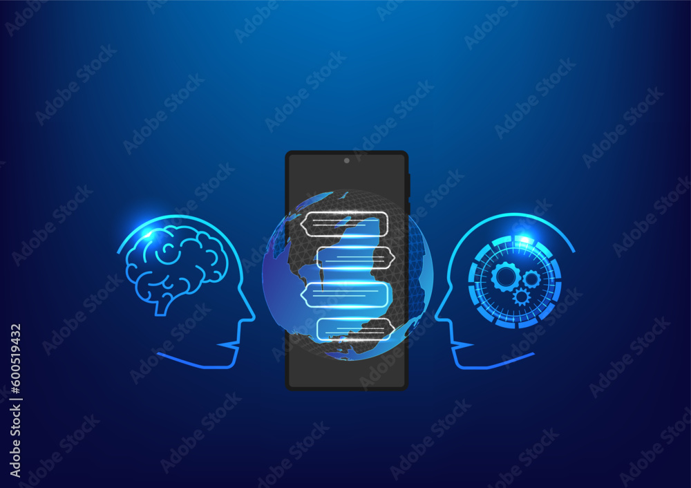 Chat, chat with ai bot. Global business digital concept. Human ask bot ...