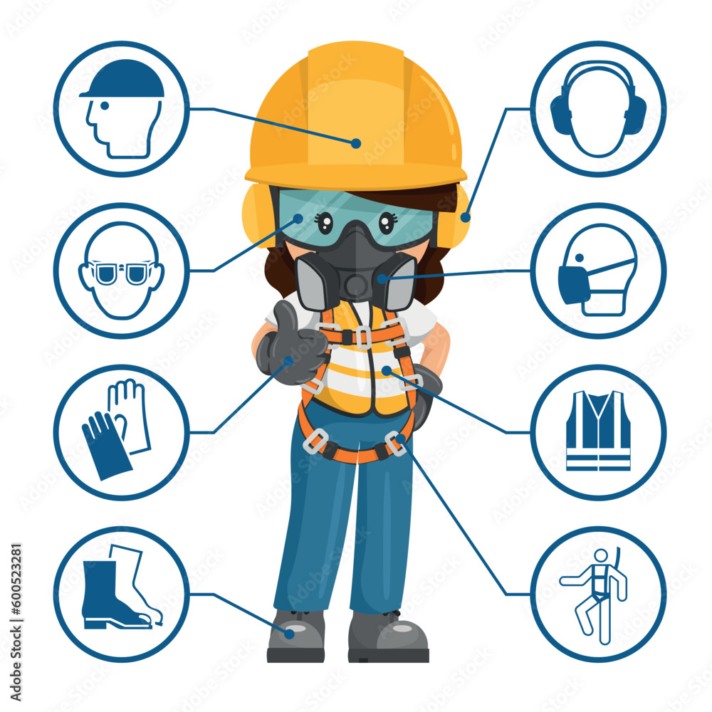 Industrial construction worker woman with personal protective equipment ...