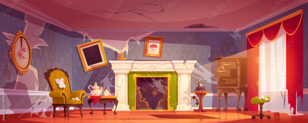 Old house room interior in victorian style. Antique living room with ...