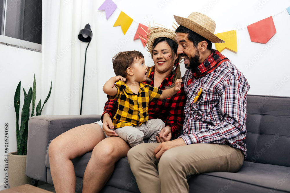 Brazilian Junina party at home. Family celebrating Festa Junina in the ...
