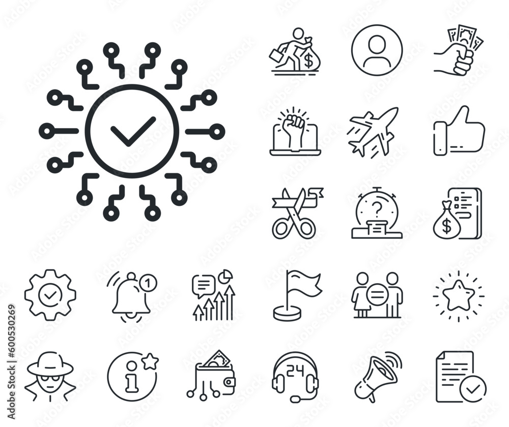 Cyber defence sign. Salaryman, gender equality and alert bell outline ...