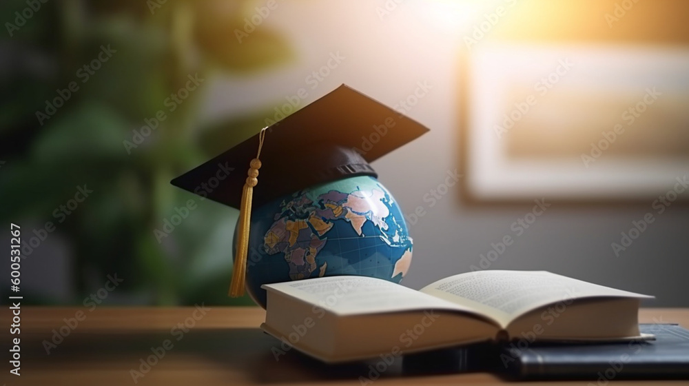 Graduation cap with Earth globe. Concept of global business study ...