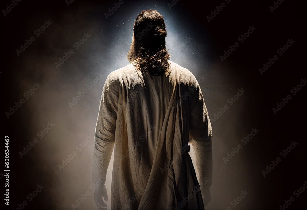 Jesus back view portrait. Generative AI illustration Stock Illustration ...