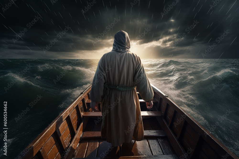 Jesus Christ portrait on the lake. Generative AI illustration Stock ...