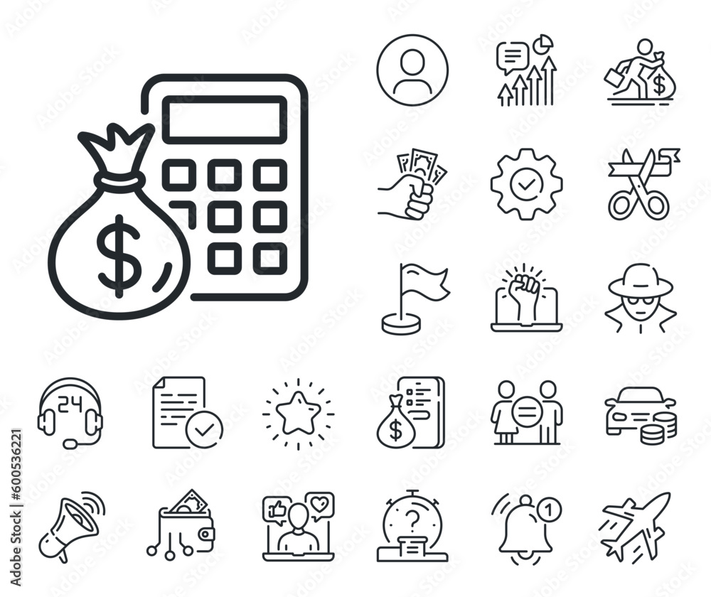 Accounting sign. Salaryman, gender equality and alert bell outline ...