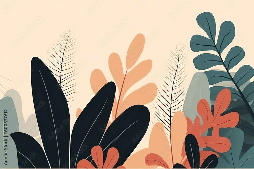 Botanical Foliage line art drawing with abstract shape. Abstract Plant ...