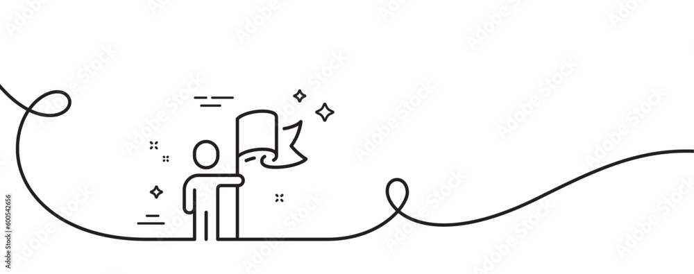 Leadership line icon. Continuous one line with curl. Person with flag ...
