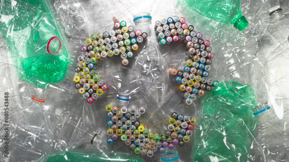 Collection of Plastic Bottles for Recycling. The recycling symbol is ...