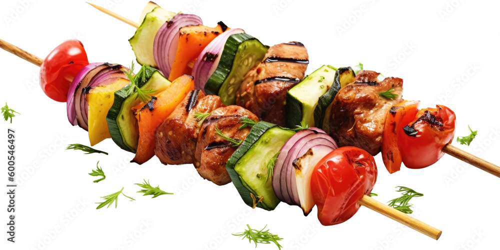 kebab skewers with vegetables isolated on a transparent background ...