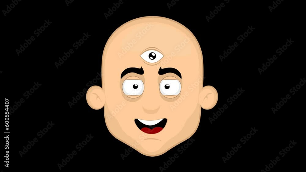 video animation cartoon character face of a bald man with a blinking ...