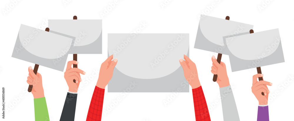 Set of hands with signs in cartoon style. Vector illustration of ...