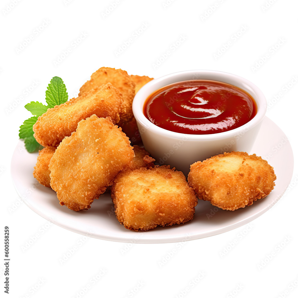 plate of chicken nuggets and dipping sauce isolated on a transparent ...