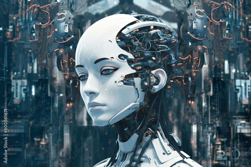 Artificial intelligence female robot. Android with a woman's face ...