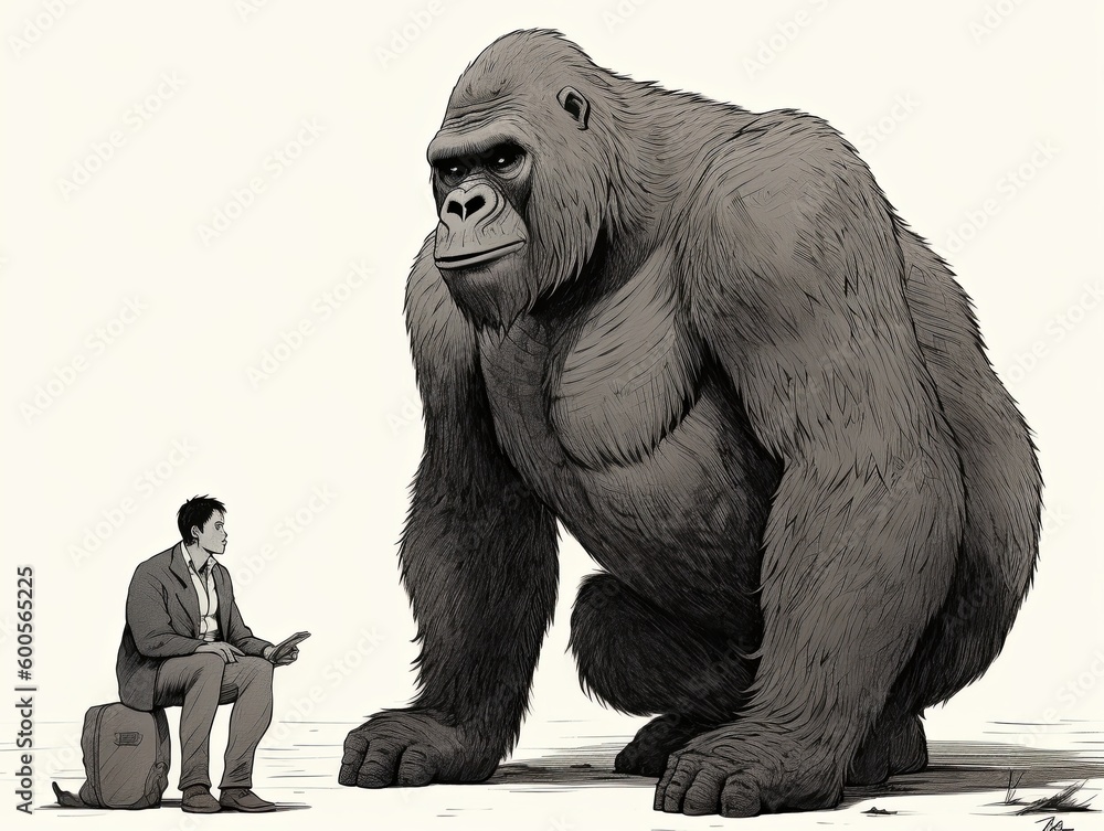 The Mighty Gorilla and Its Human Cousin. Concept of evolution ...