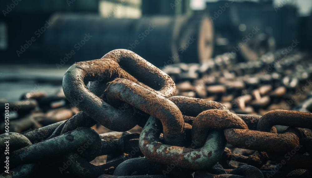 Rusty steel chain attached to heavy equipment generated by AI Stock ...