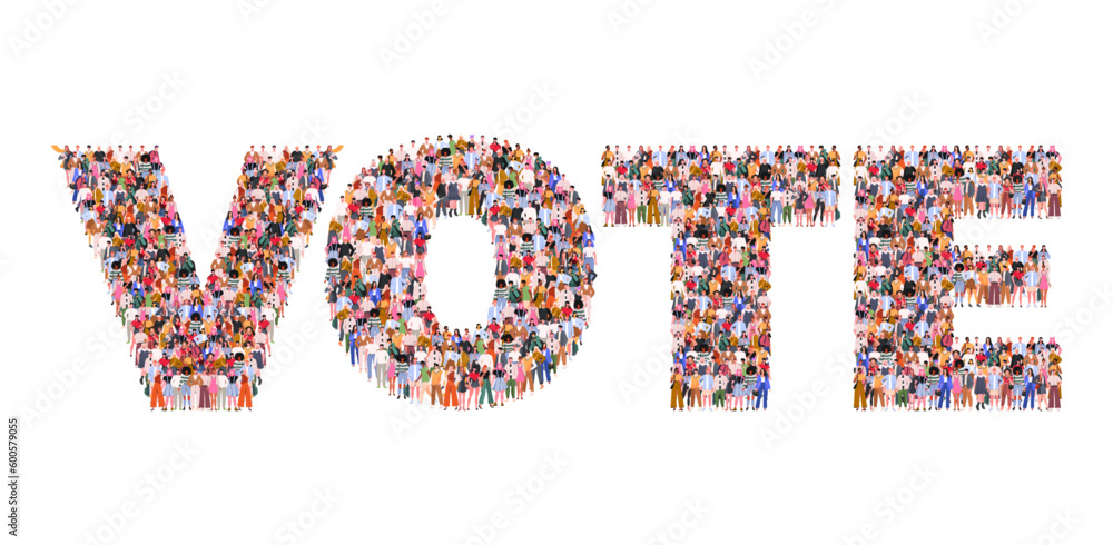 Large group of people forming Vote word. Election Campaign. Concept of ...