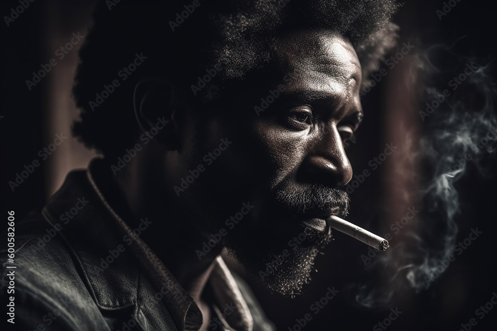 Black American man smoking a cigarette, fictitious person. AI generated ...