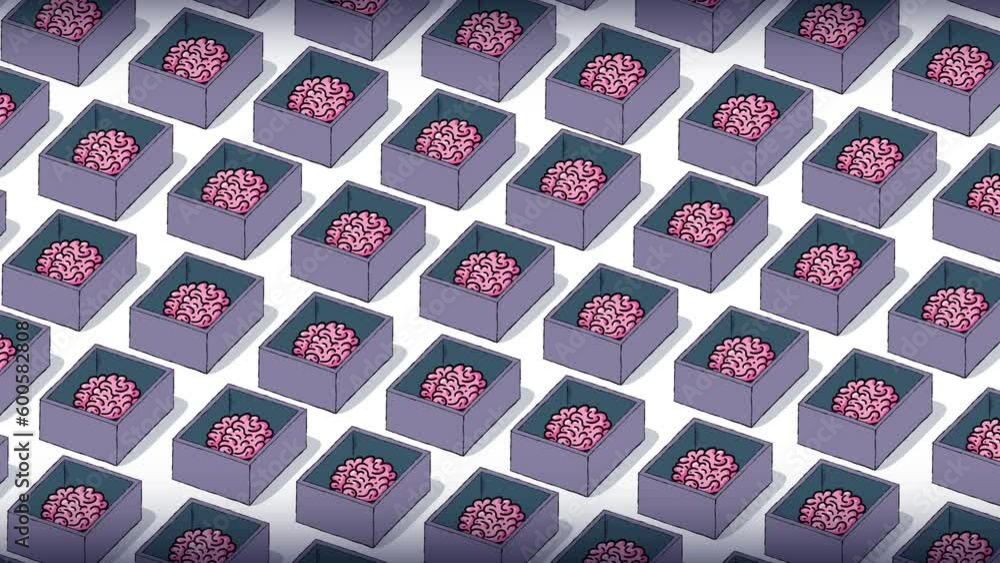 Cartoon more brains in boxes no mimics version. Seamles looping ...