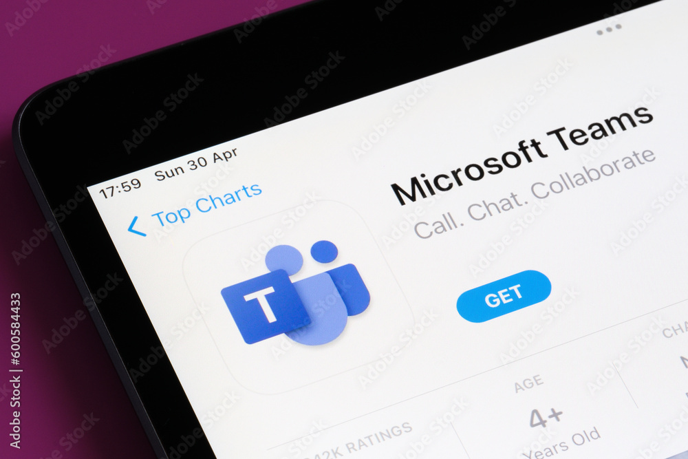 microsoft teams app seen in App Store on the screen of ipad. Selective ...