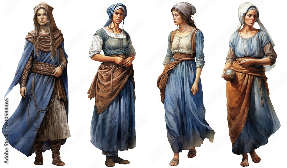 Watercolour isolated illustration of an ancient medieval pagan woman ...