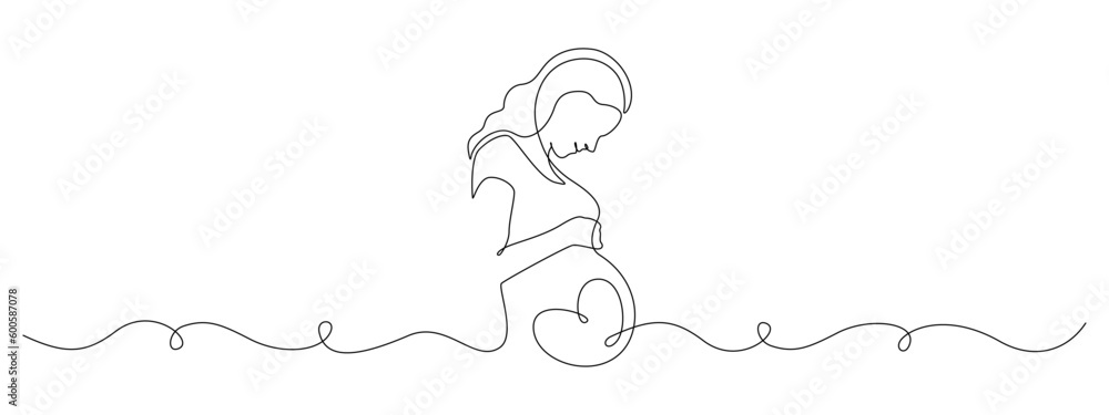 Beautiful pregnant Woman in one continuous line drawing. Healthy ...