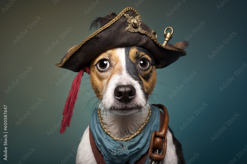 cute dog dressed as pirate on pastel background, created with ...