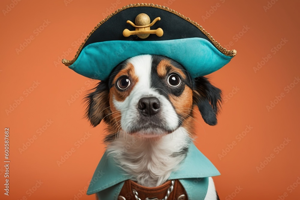 cute dog dressed as pirate on pastel background, created with ...